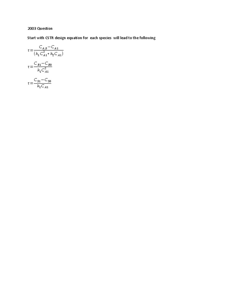 CSTR Design Equations for Species | PDF