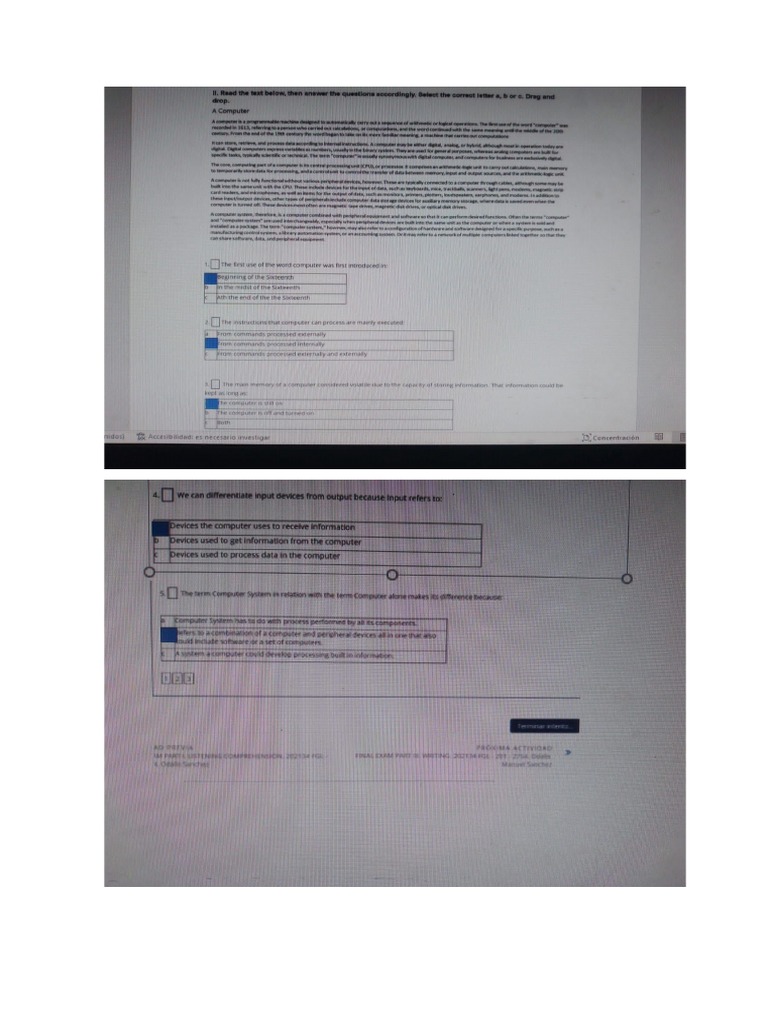 Parte Dos Del Examen Final | PDF | Input/Output | Random Access Memory