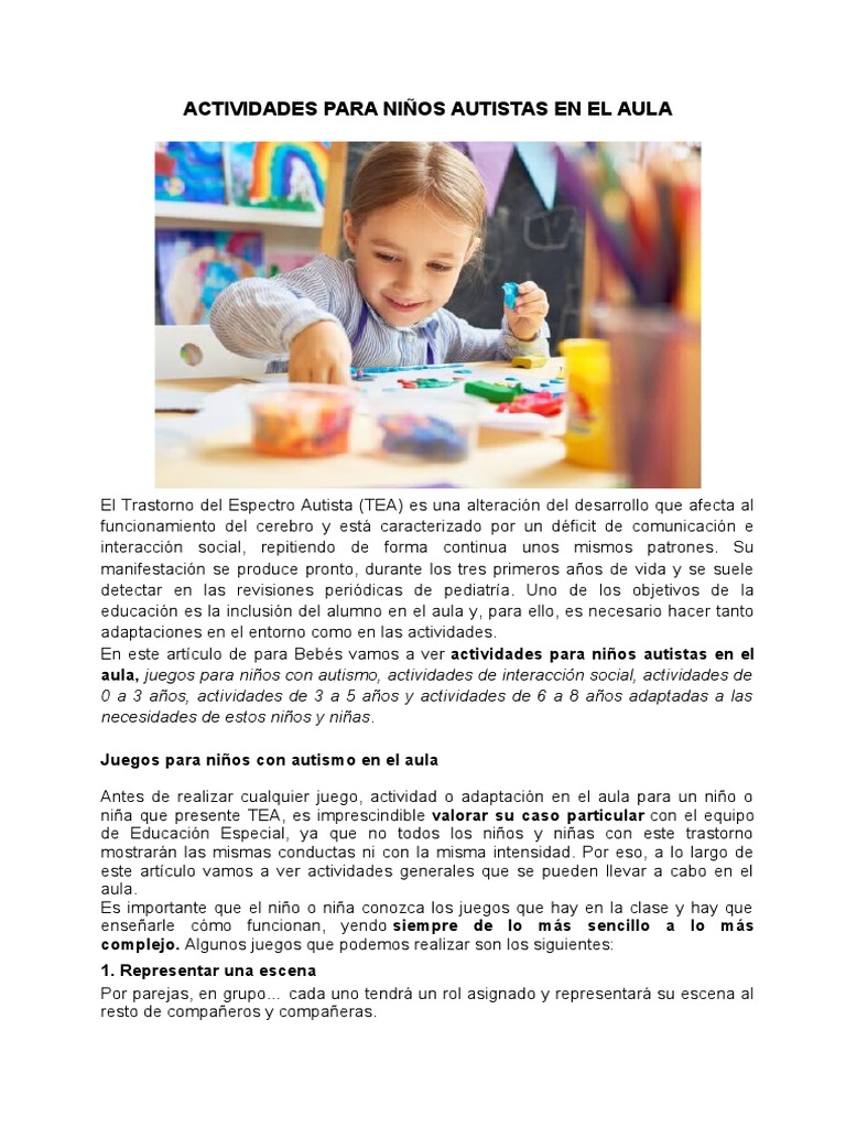 Actividades para Niños Autistas en El Aula | PDF | Espectro autista ...