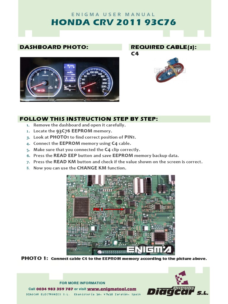 HONDA CRV 2011 93C76: Dashboard Photo: Required Cable (S) | PDF