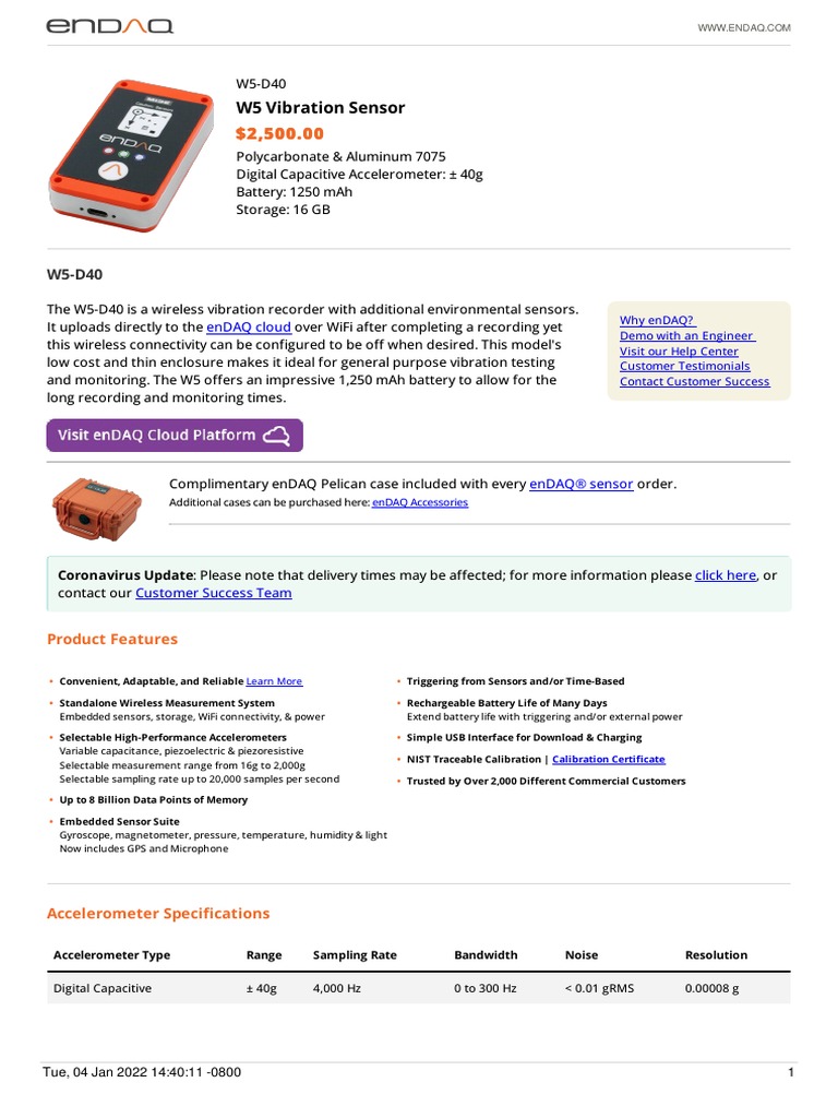 W5 Vibration Sensor: Endaq Cloud | PDF | Accelerometer | Decibel