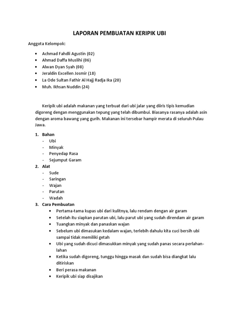 Laporan Pembuatan Keripik Ubi | PDF