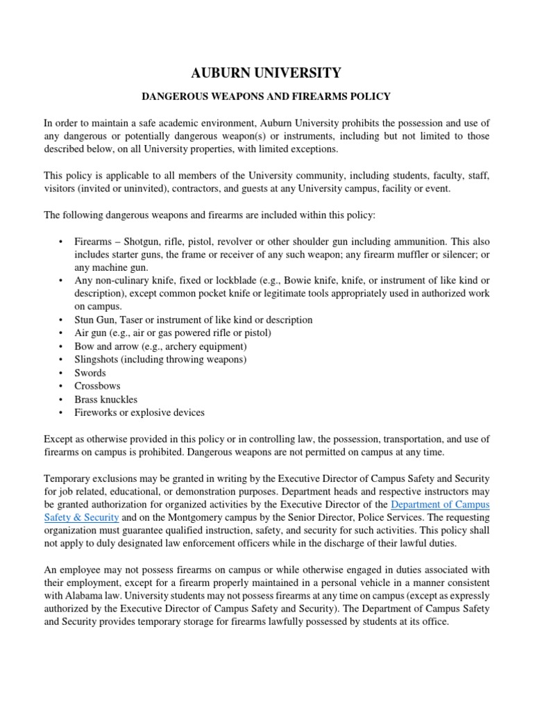 Auburn University Weapons Policy | PDF | Firearms | Securities