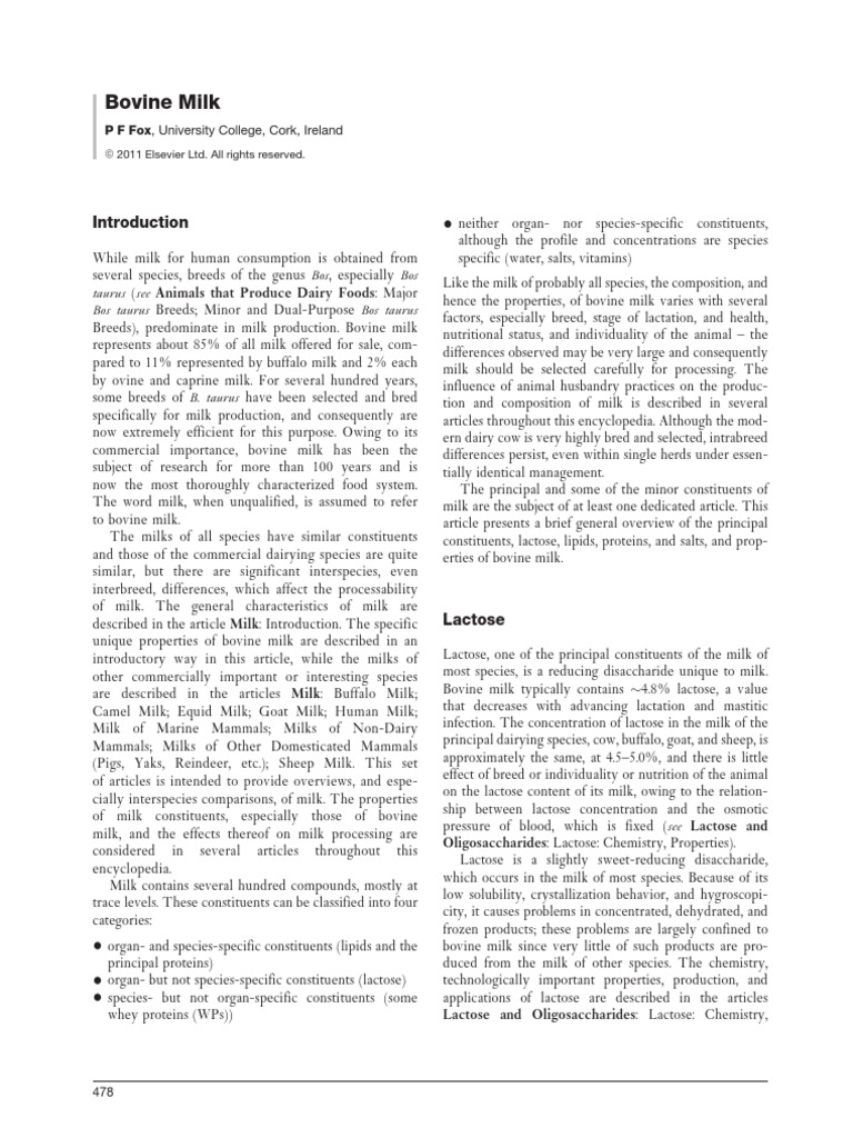 Bovine Milk: Taurus (See Animals That Produce Dairy Foods: Major Bos ...