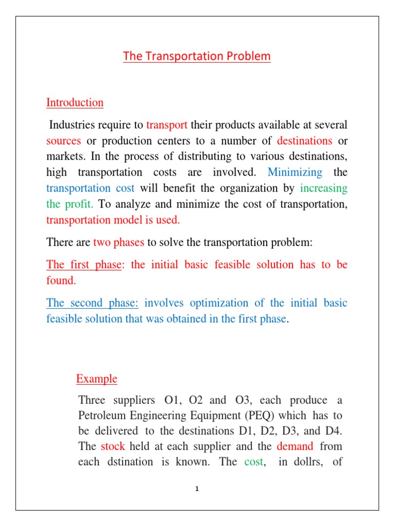 The Transportation Problem: Transport Sources Destinations | PDF | Computer Science | Applied ...