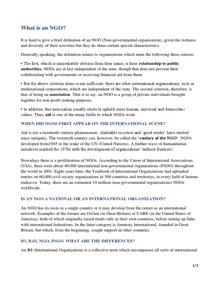 What Is An NGO and Its Relationship With IGOs-1 | PDF | Non ...