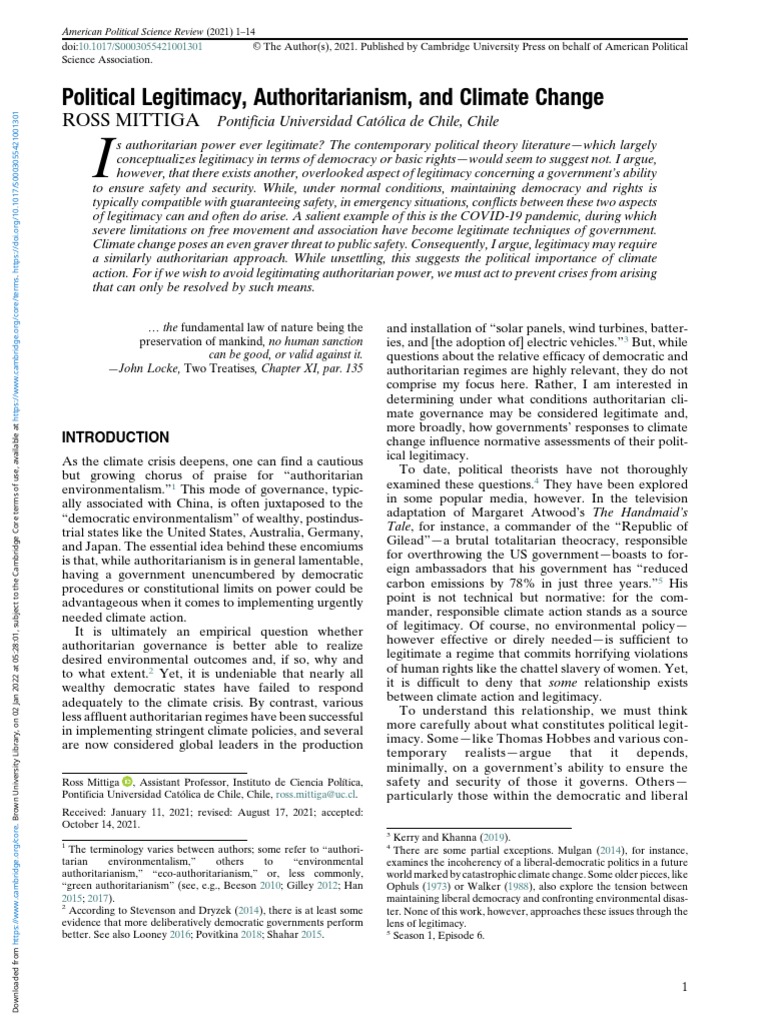 Political Legitimacy, Authoritarianism, and Climate Change: Ross ... Political Legitimacy, Authoritarianism, and Climate Change: Ross ...