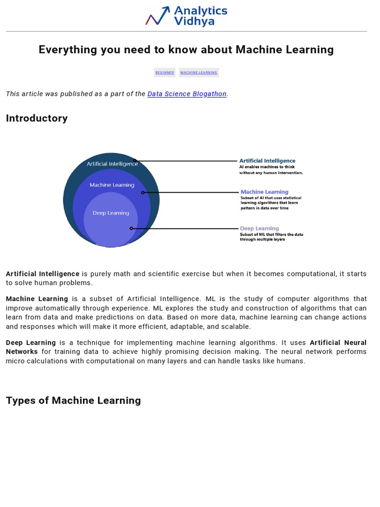 Everything You Need To Know About Machine Learning | PDF | Machine ...