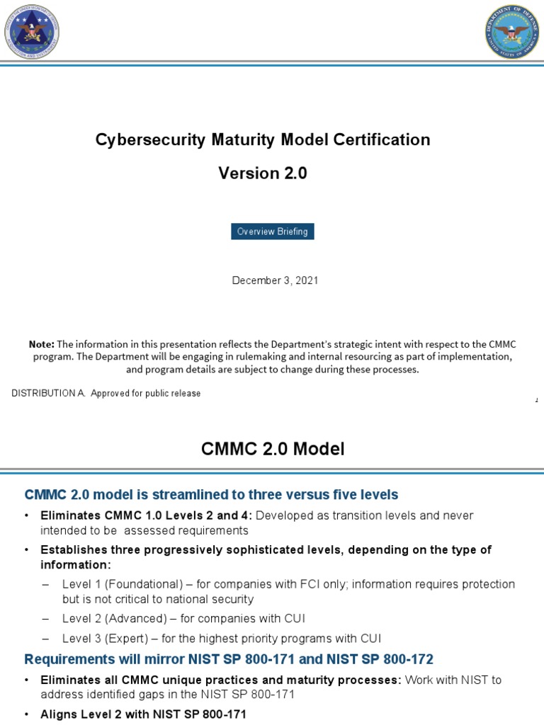 Cybersecurity Maturity Model Certification: December 3, 2021 | PDF
