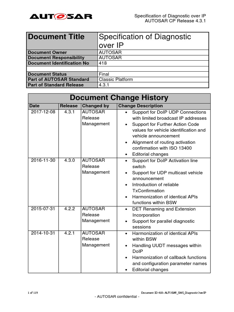 Autosar Sws Diagnosticoverip | PDF | Internet Protocol Suite | Internet Protocols