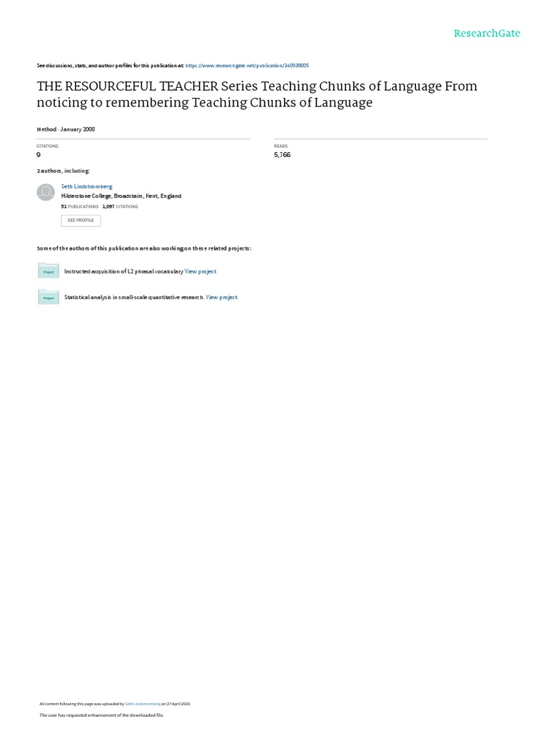THE RESOURCEFUL TEACHER Series Teaching Chunks of Language From ...