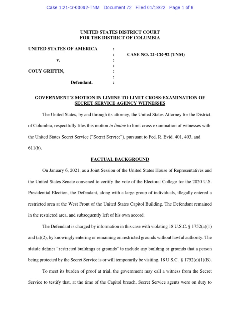 Motion To Limit Secret Service Cross Examination | PDF | Witness ...