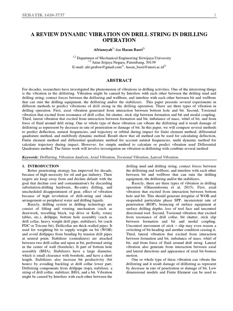 A Review Dynamic Vibration On Drill String in Drilling Operation | PDF | Finite Element Method ...