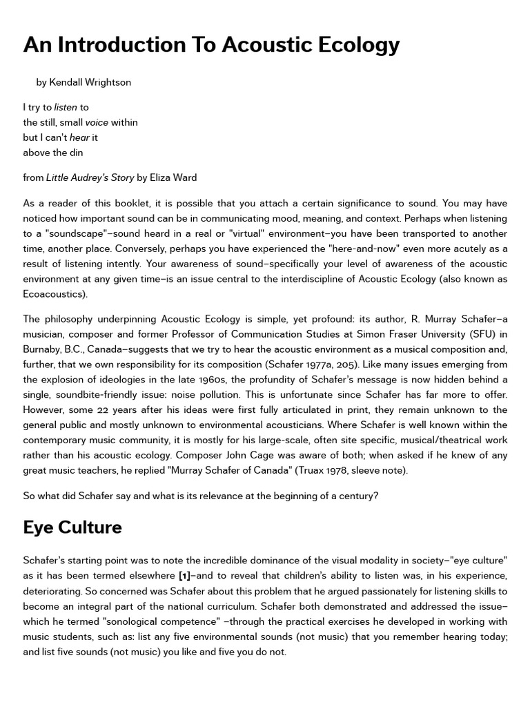 An Introduction To Acoustic Ecology by Kendall Wrightson | PDF | Sound ...