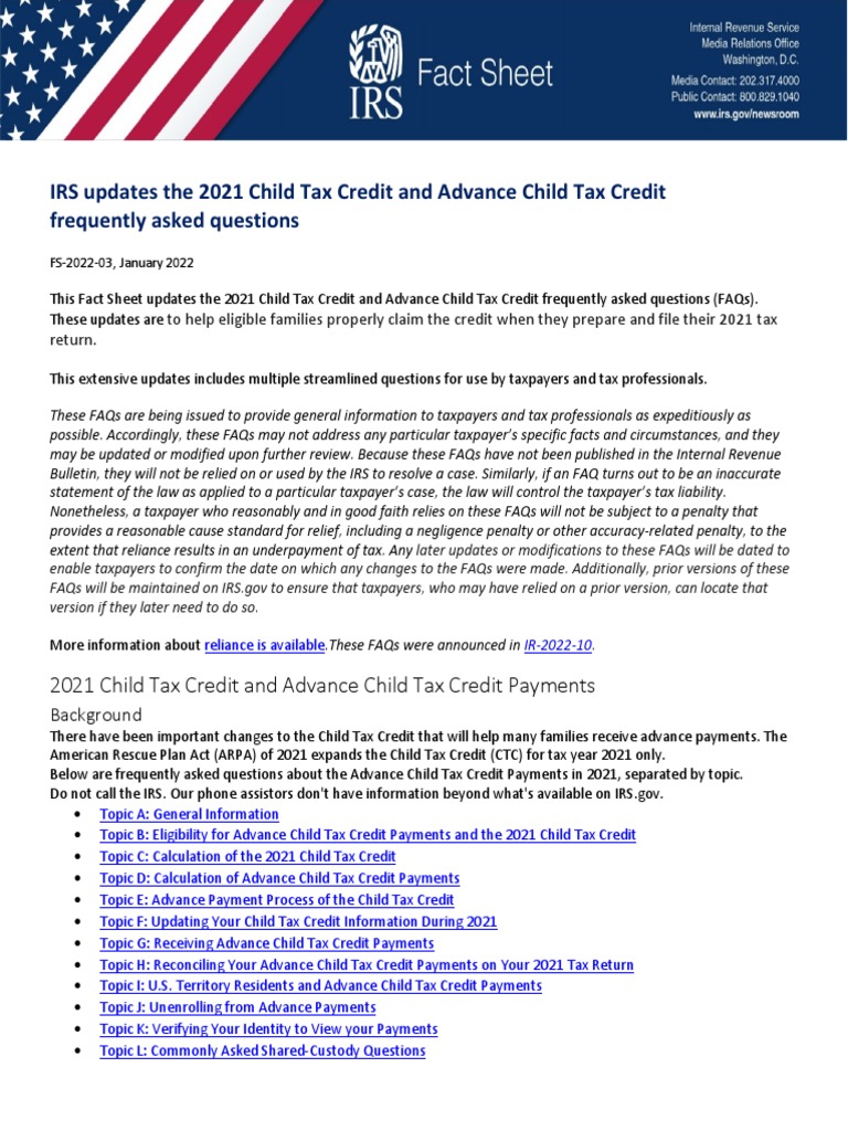 IRS FAQ On 2021 Child Tax Credit and Advance Child Tax Credit Payments ...