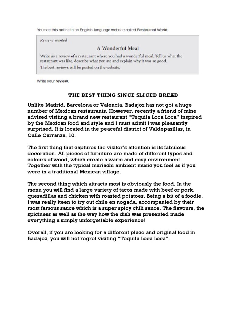 Fce Restaurant Review | PDF