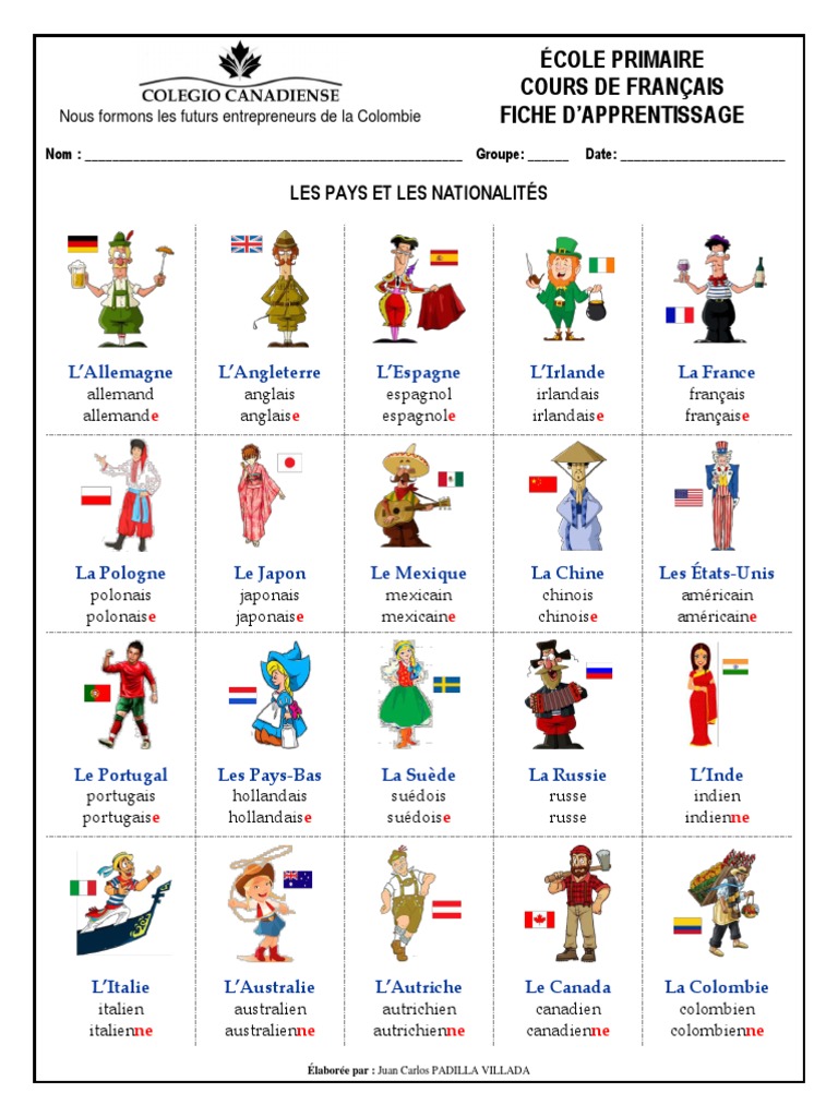 Les Pays Et Les Nationalités | PDF | Colombie | Langues