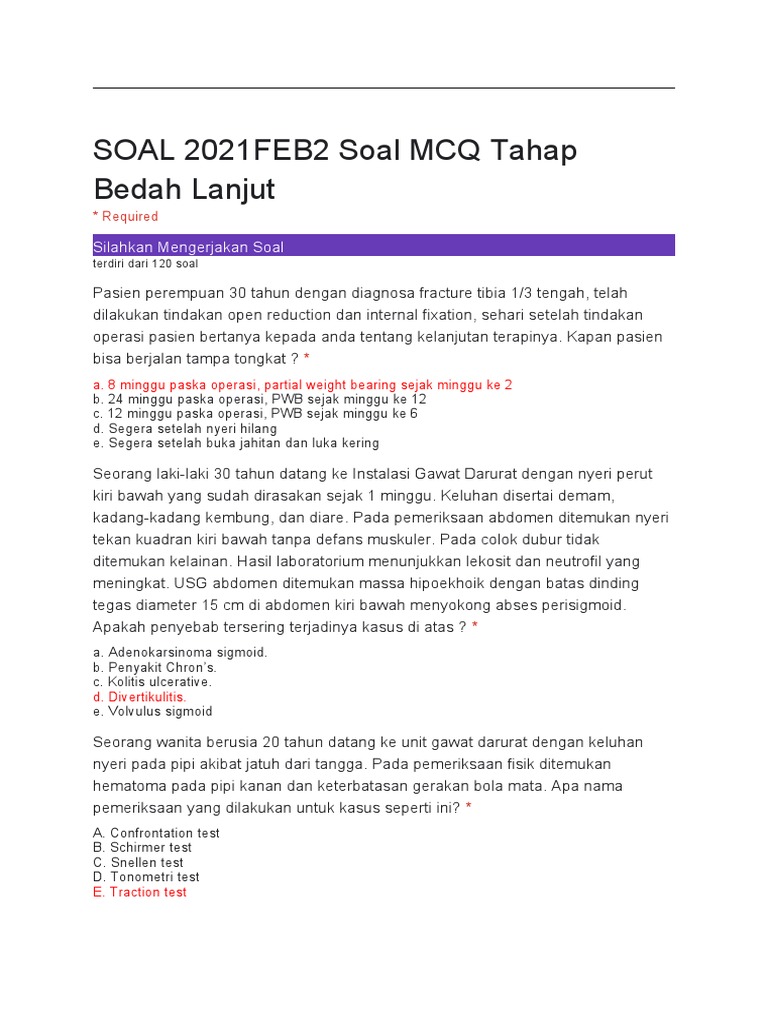 SOAL 2021FEB2 Soal MCQ Tahap Bedah Lanjut | PDF