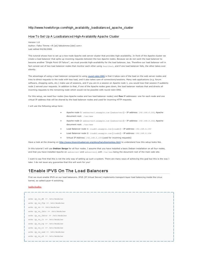 Configuring A Highly Available And Load Balanced Apache Web Server Cluster Using Ipvs And The
