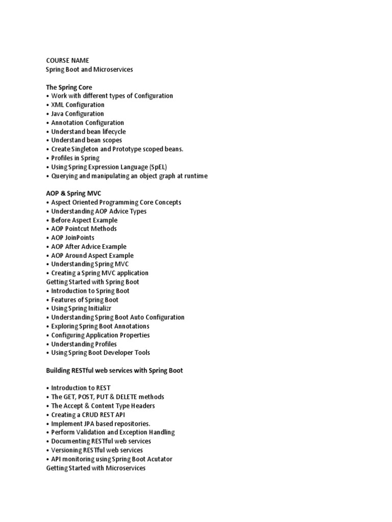 JAVA Spring Boot and Microservices Curriculam | PDF | Spring Framework | Representational State ...