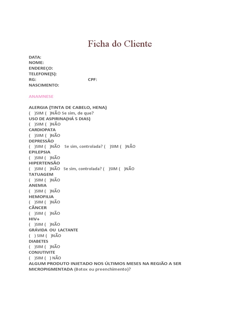 Ficha Do Cliente Editavel | PDF