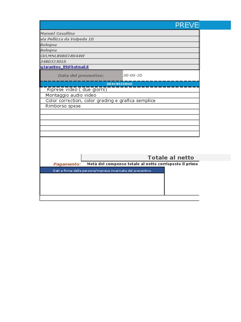 Modello Preventivo Excel | PDF