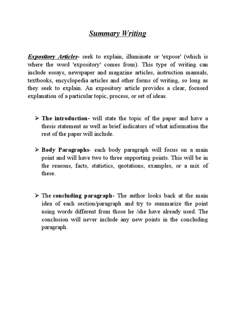 Summary Writing Notes | PDF | Essays | Linguistics