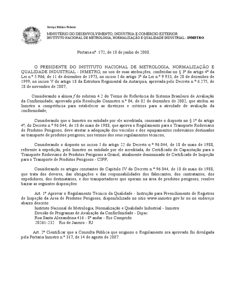 Portaria Inmetro 172-08 - Instrução Preenchimento | PDF | Metrologia