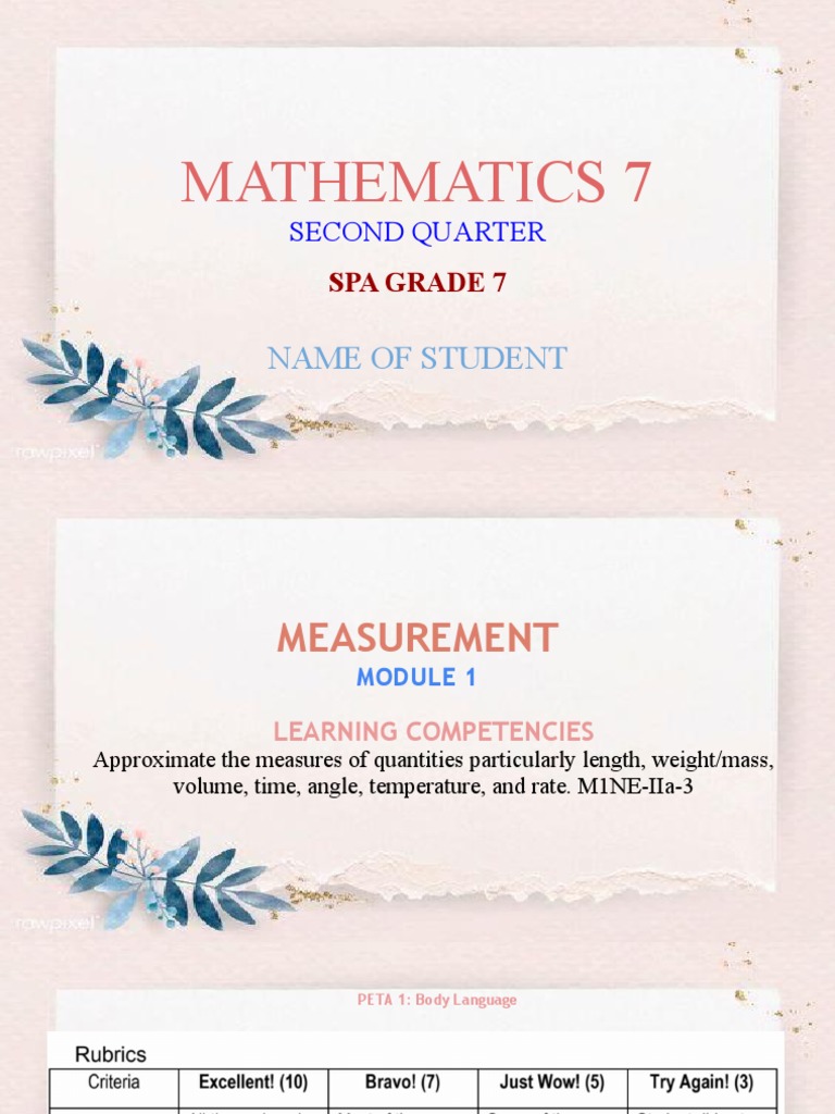 q2 Peta Math7 | PDF | Measurement | Polynomial