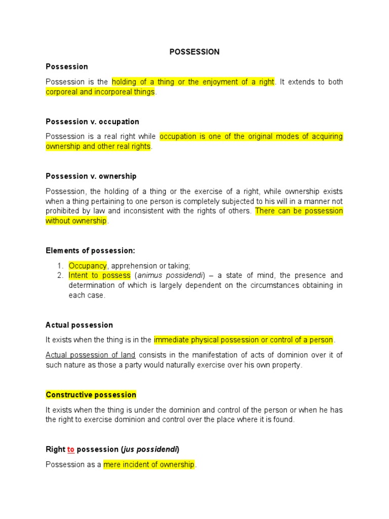 Possession Notes | PDF | Possession (Law) | Ownership