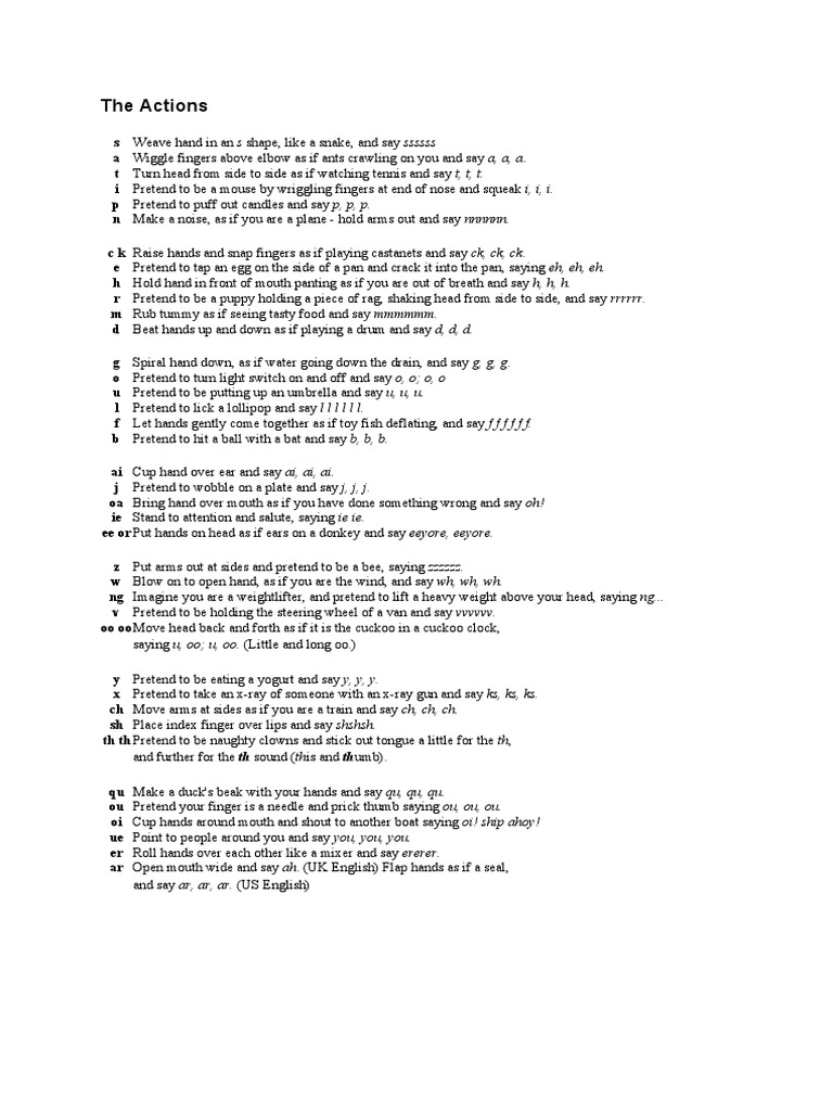 Jolly Phonics Actions Guide | PDF