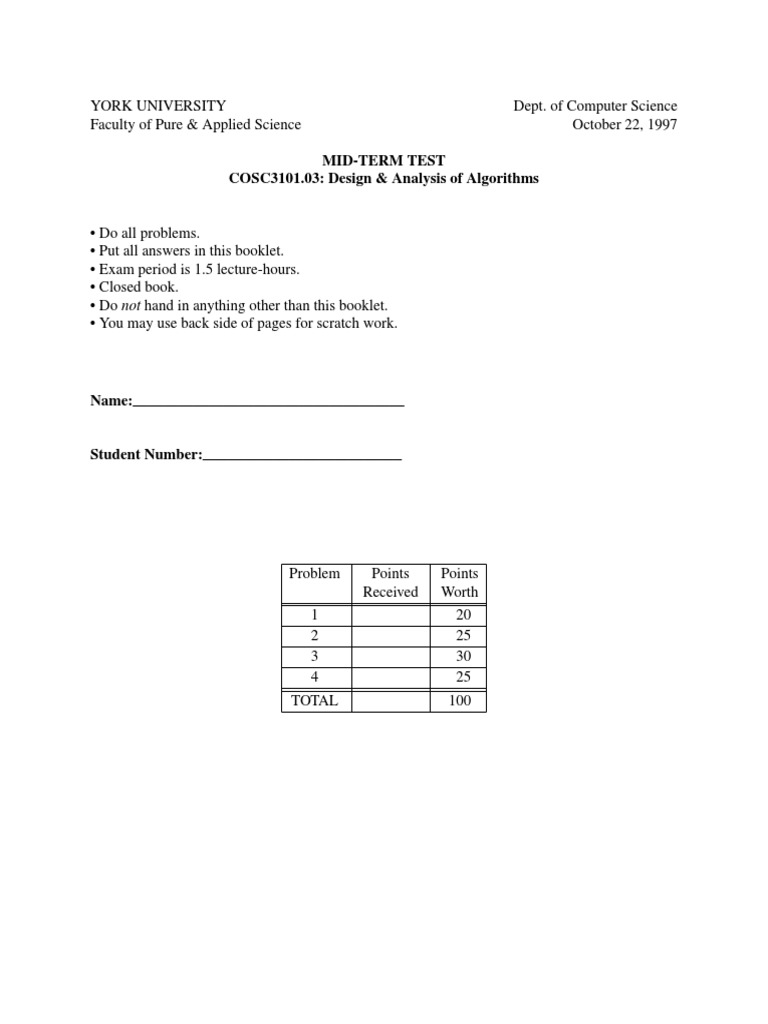 EECS-3101 Midterm York University | PDF | Computing | Mathematical Logic