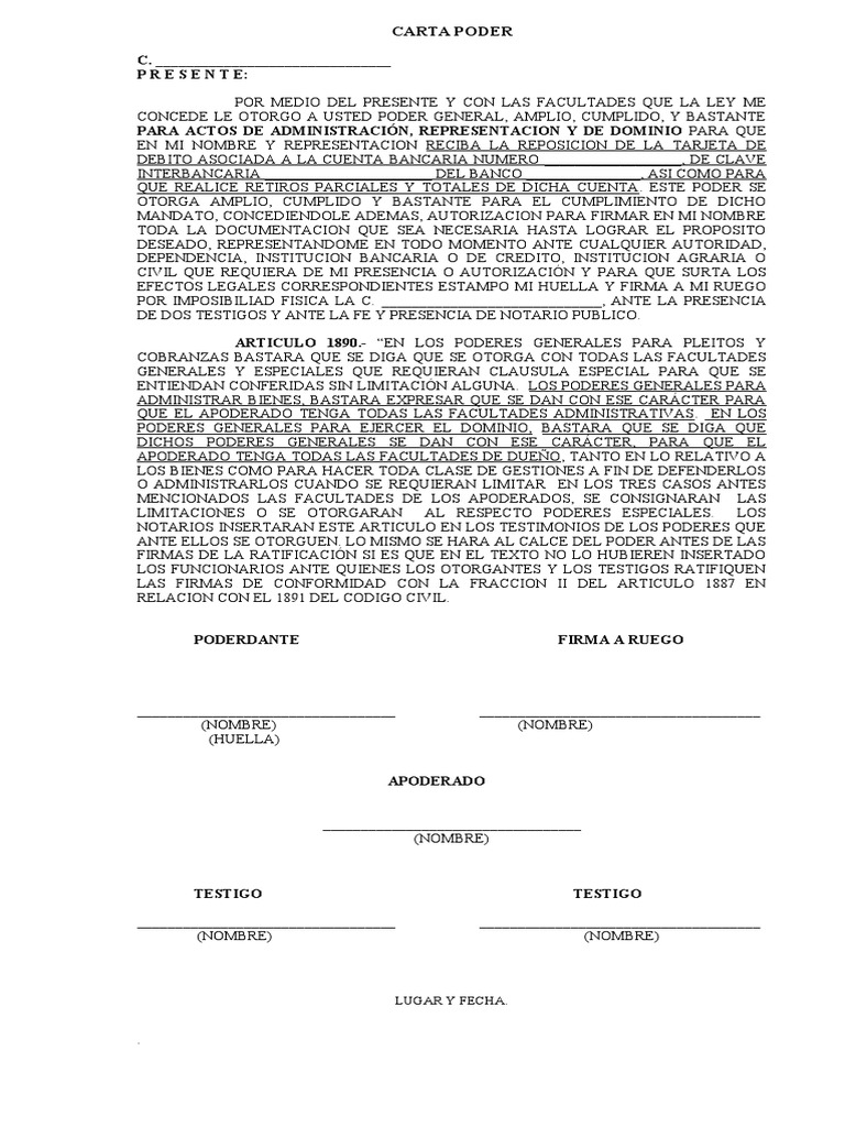Formato Carta Poder | Descargar gratis PDF | Justicia | Crimen y violencia
