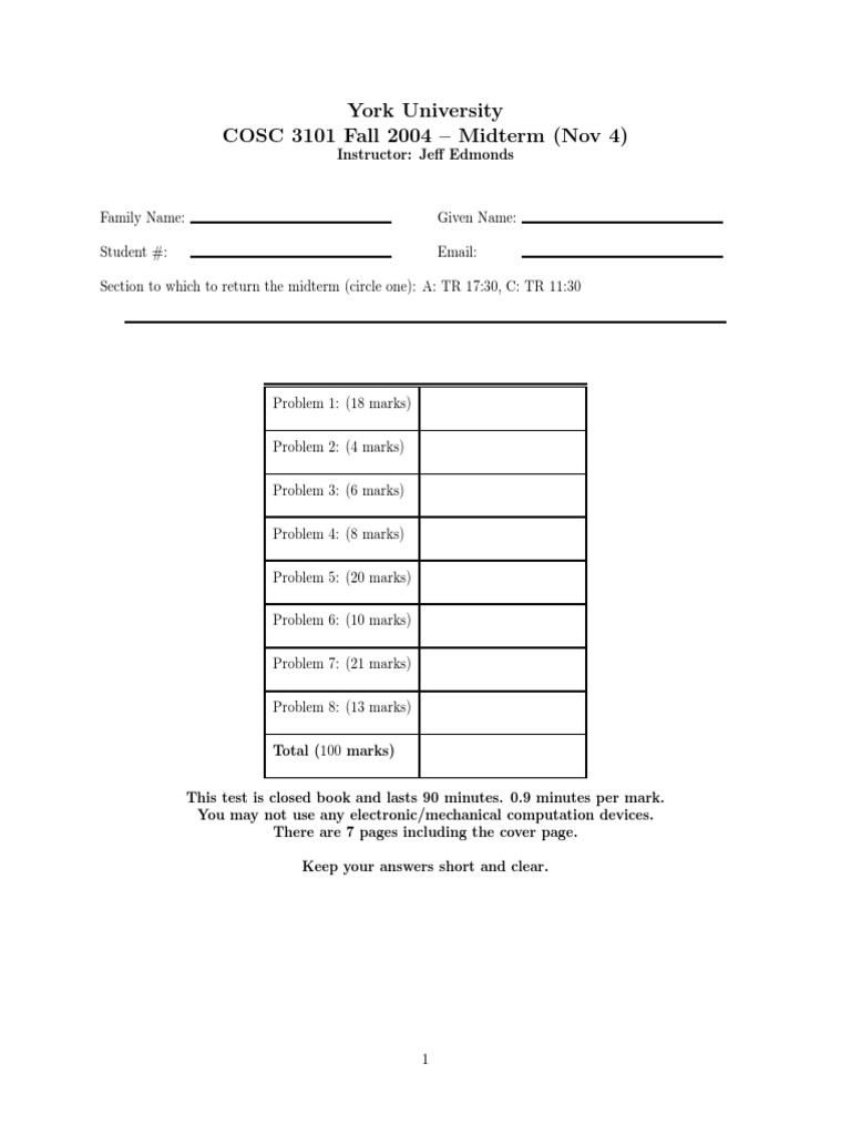EECS-3101 Midterm York University | PDF | Algorithms | Iteration
