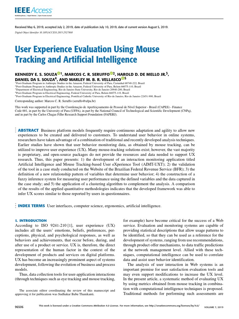 User Experience Evaluation Using Mouse Tracking and Artificial Intelligence | PDF | Usability ...