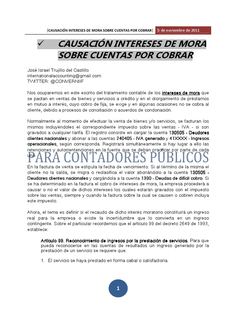 Intereses de Mora en Cuentas por Cobrar | PDF | Impuestos | Contabilidad