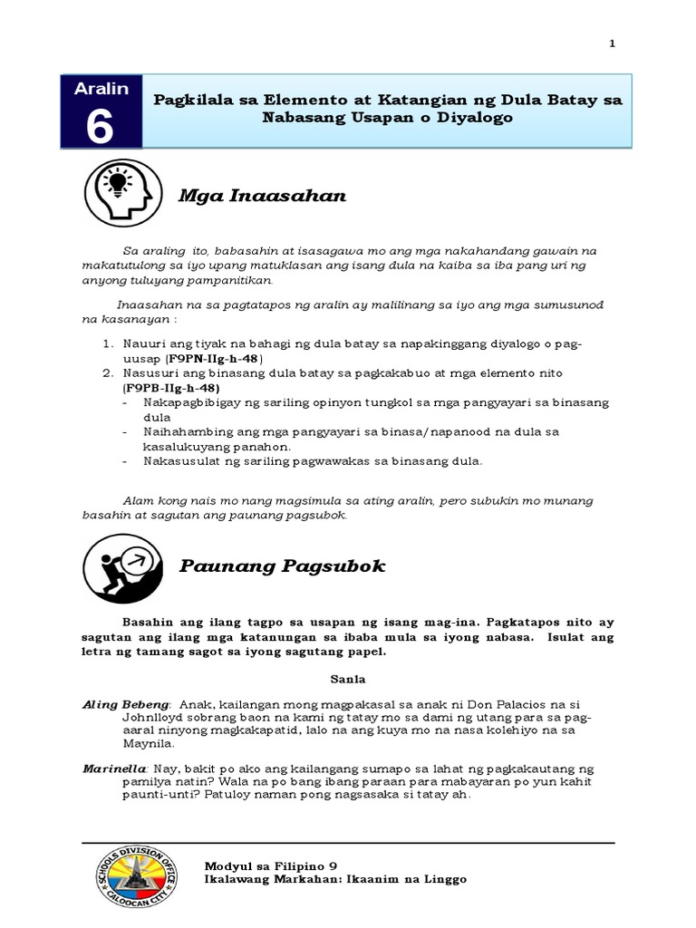 Filipino 9 Q2 W6 With Answer Sheet | PDF