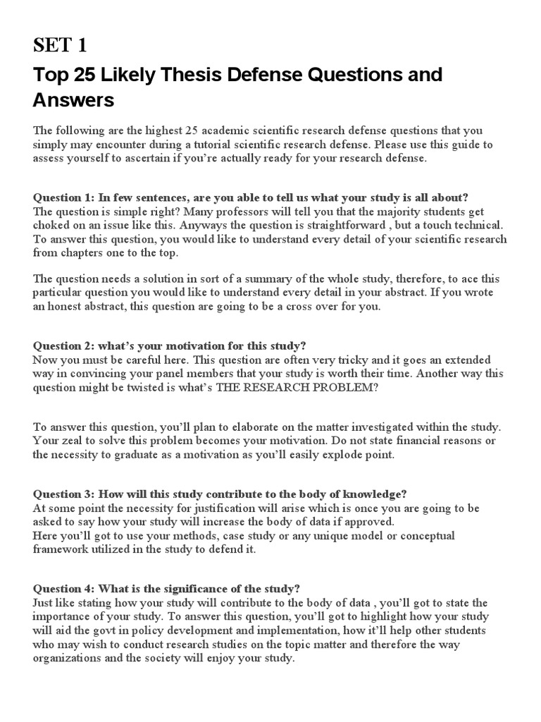 Set 1 2 3 Possible Questions Uring The Oral Defense | PDF | Qualitative ...