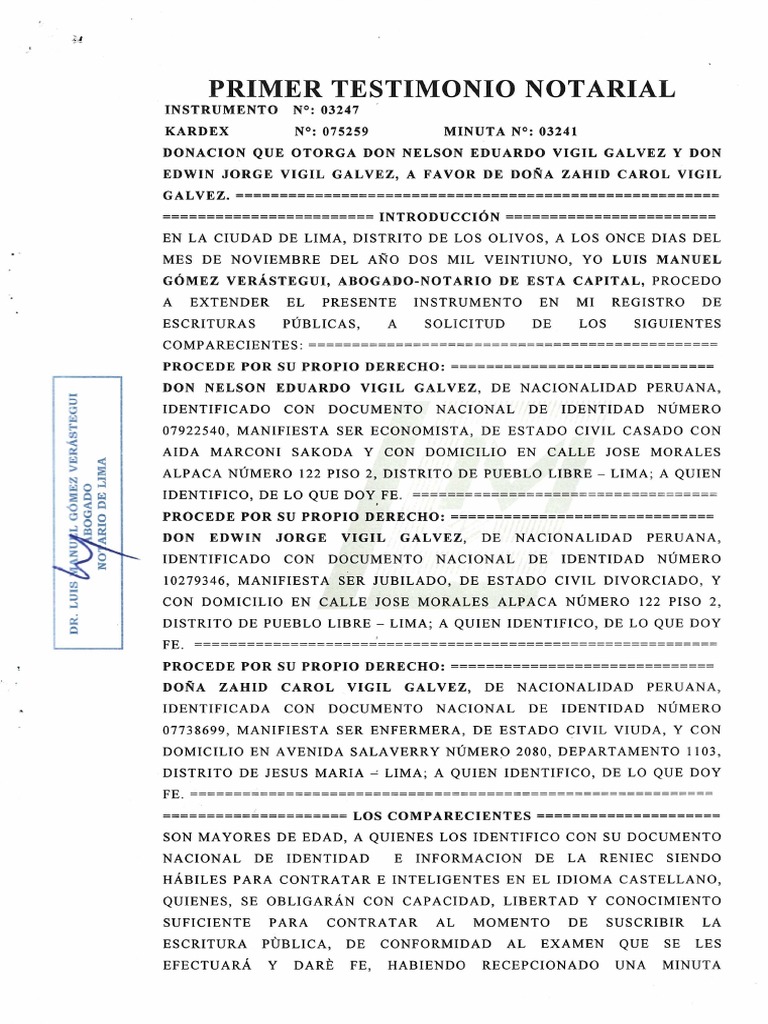 Primer Testimonio Notarial | PDF