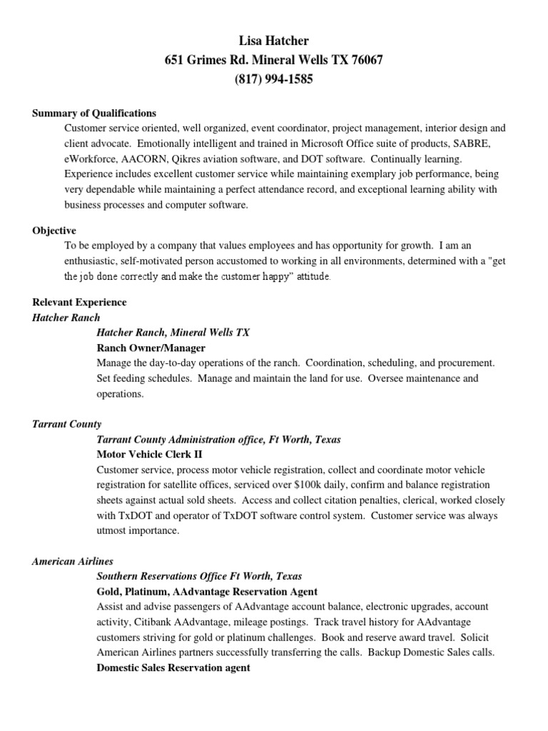 Lisa Hatcher 651 Grimes Rd. Mineral Wells TX 76067 (817) 994-1585 | PDF ...