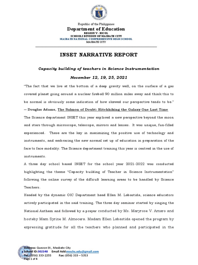 Inset Narrative Report | PDF | Microscope | Teachers