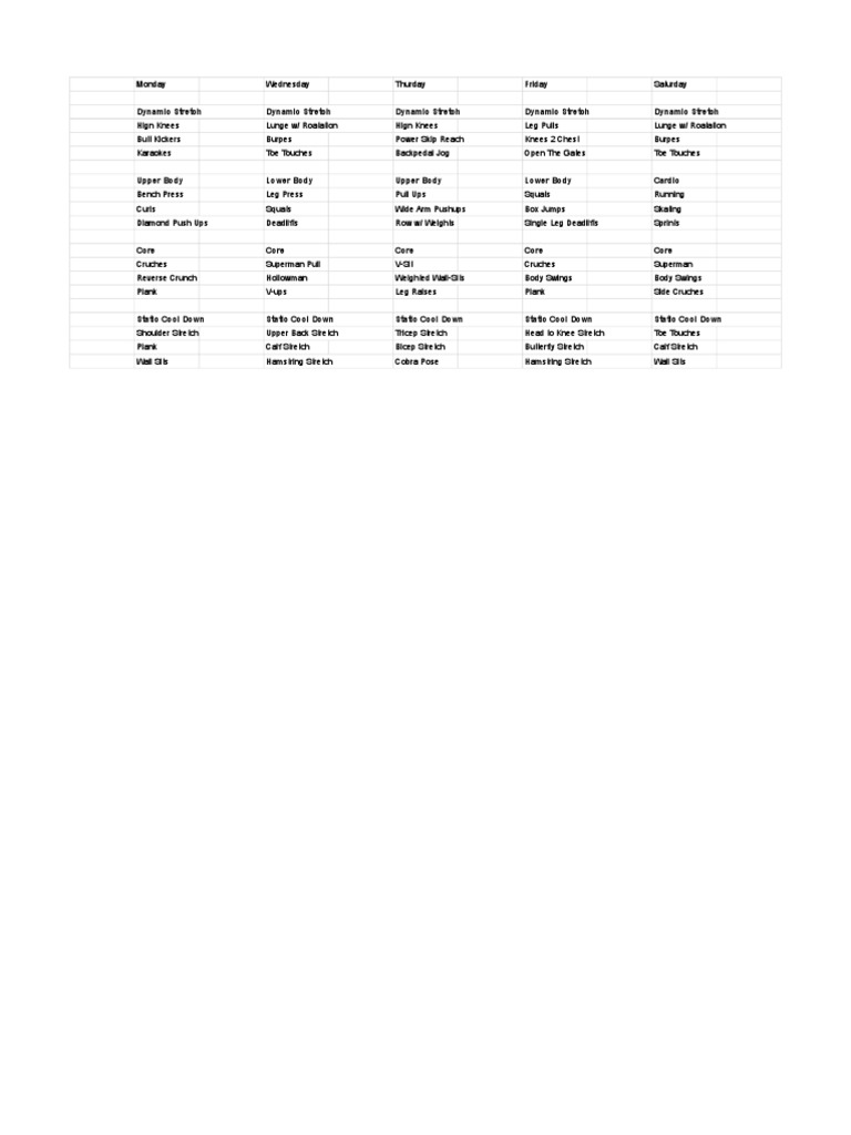 4 Day Workout Plan - Sheet1 | PDF