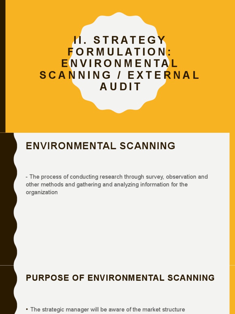 II - Strategy Formulation - Environmental Scanning & External Audit ...