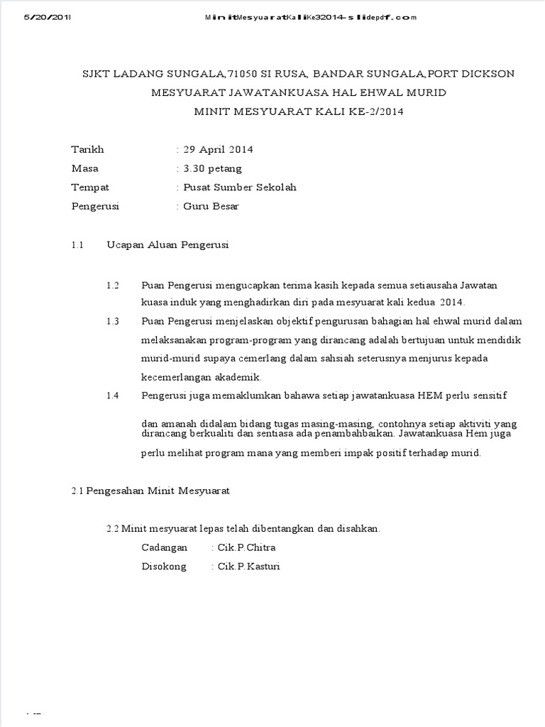 Minit Mesyuarat Kali Ke 3 | PDF
