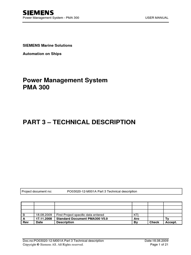 Power Management System PMA 300: SIEMENS Marine Solutions Automation On ...