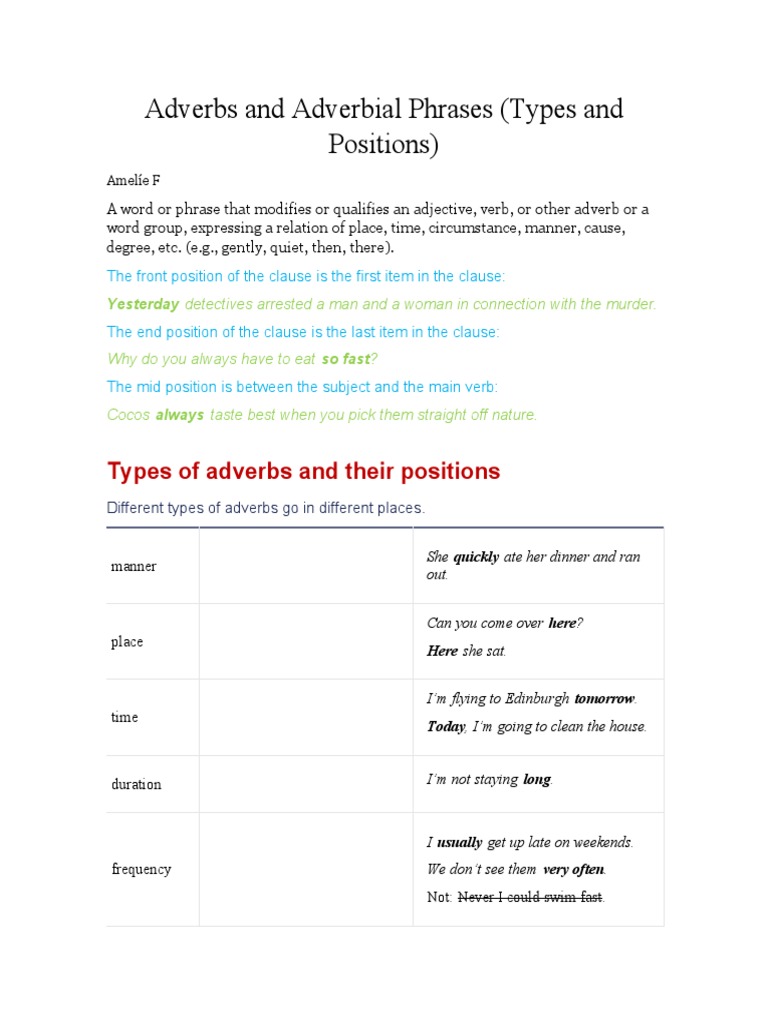 Adverbs and Adverbial Phrases | PDF | Adverb | Verb