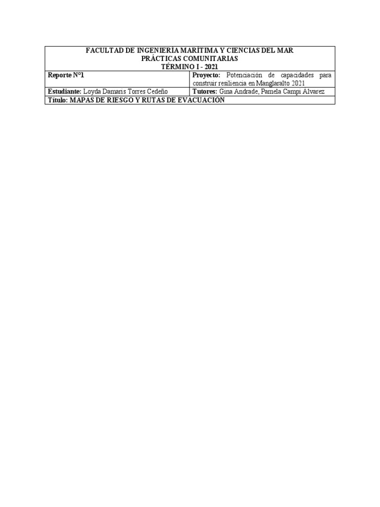 Reporte - Mapas de Riesgo y Rutas de Evacuación | PDF | Riesgo | Inundar