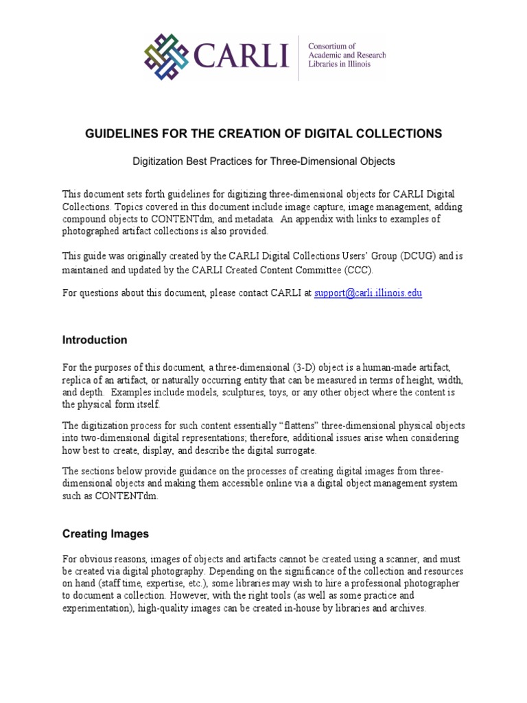 GUIDELINES FOR THE CREATION OF DIGITAL COLLECTIONS - Digitization Best ...