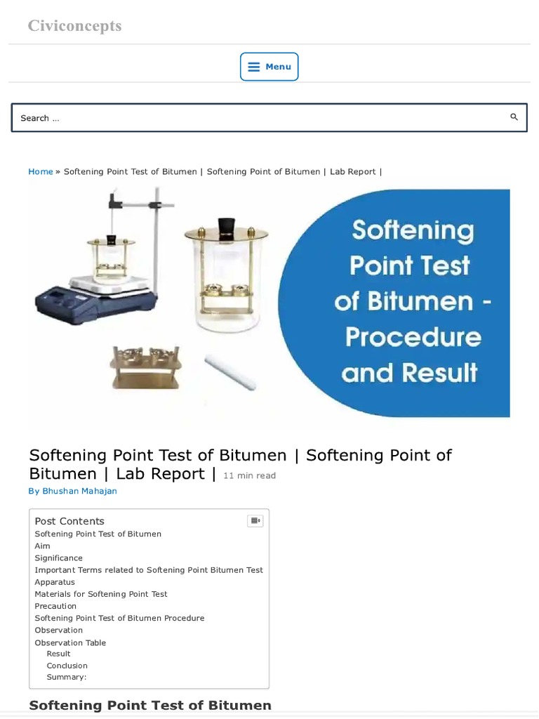 Softening Point Test of Bitumen - Softening Point of Bitumen - Lab ...