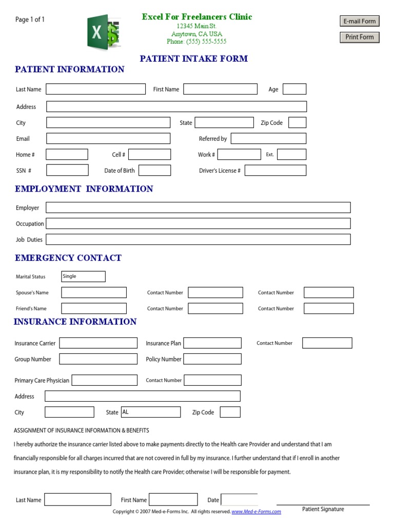Patient Intake Form | PDF | Insurance | Health Sciences